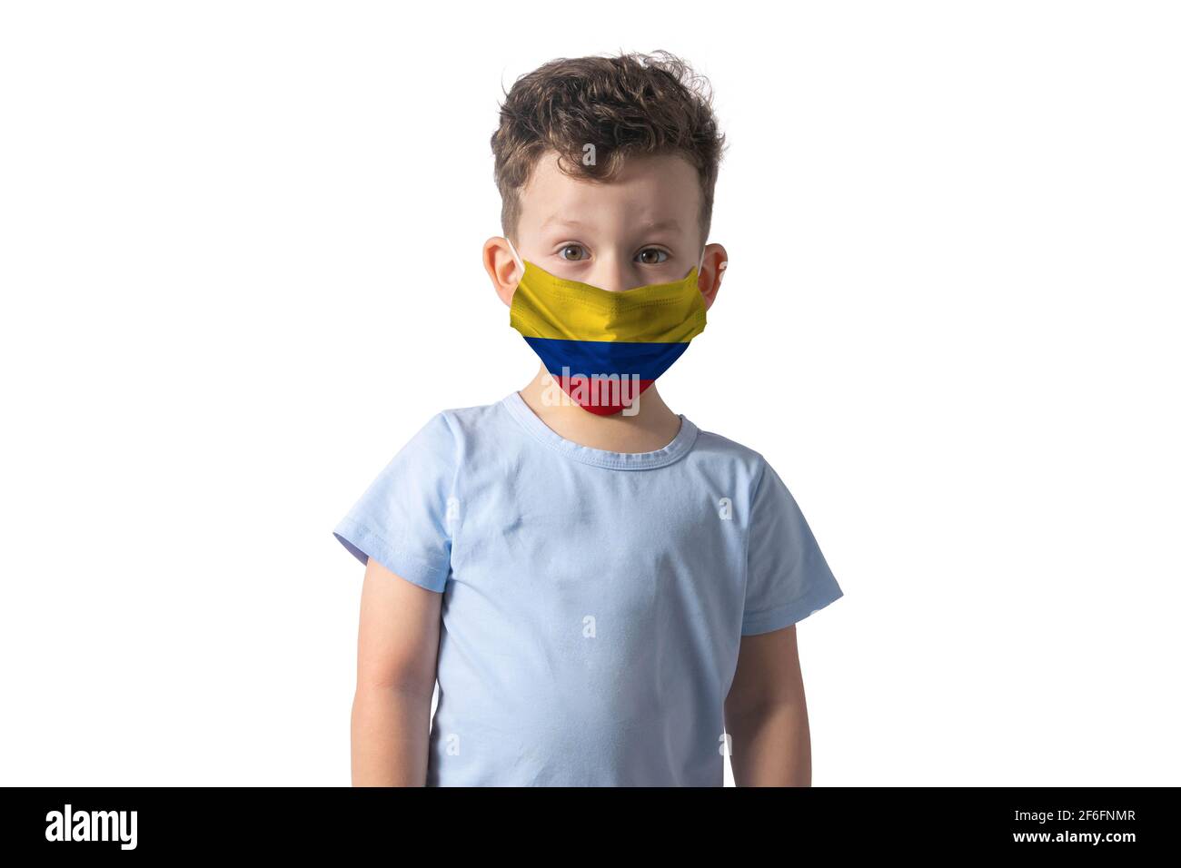 Respirator with flag of Colombia White boy puts on medical face mask ...