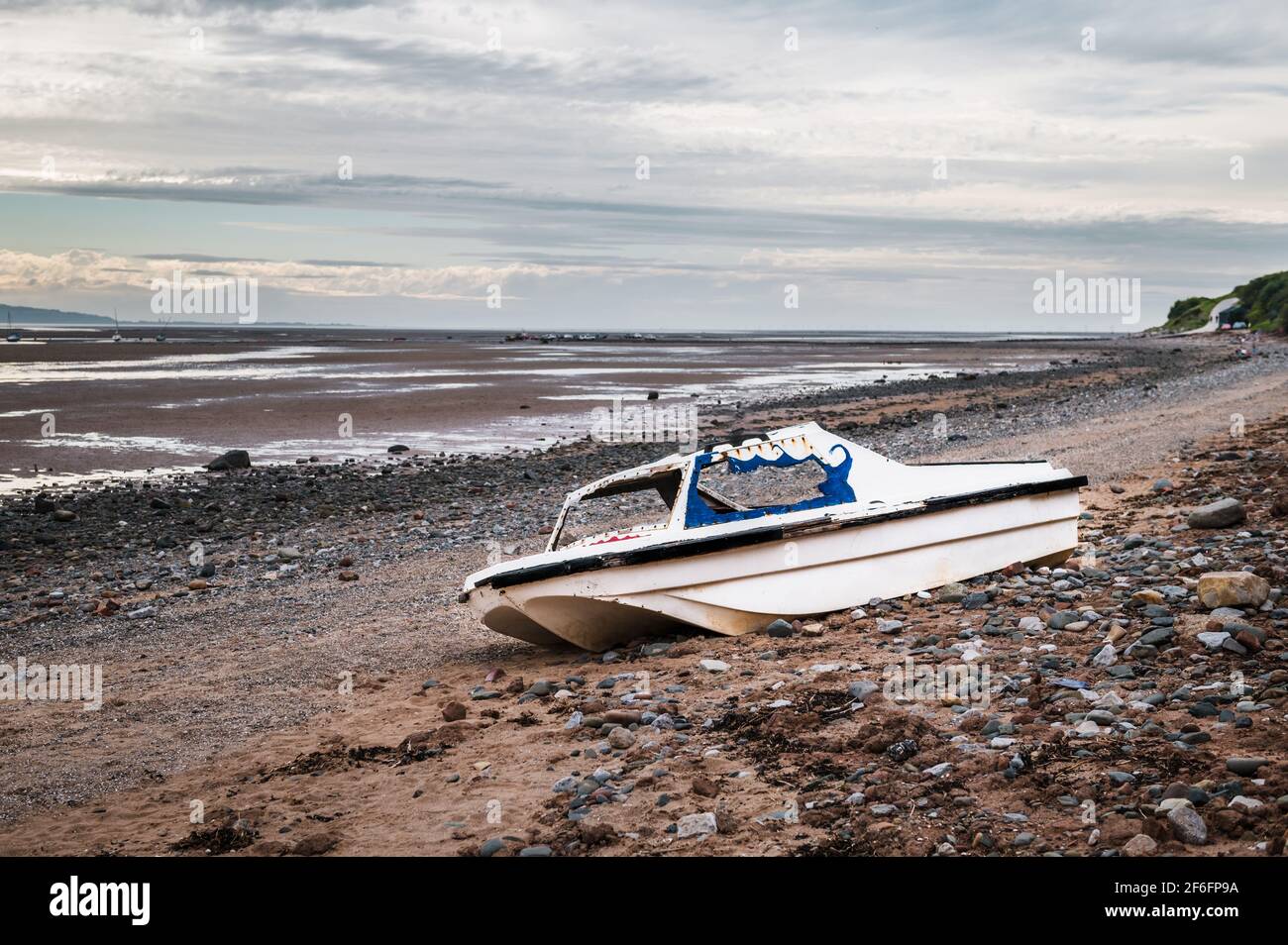 Old rusty boat on Thurstaston beach, Wirral Peninsula, Merseyside ...