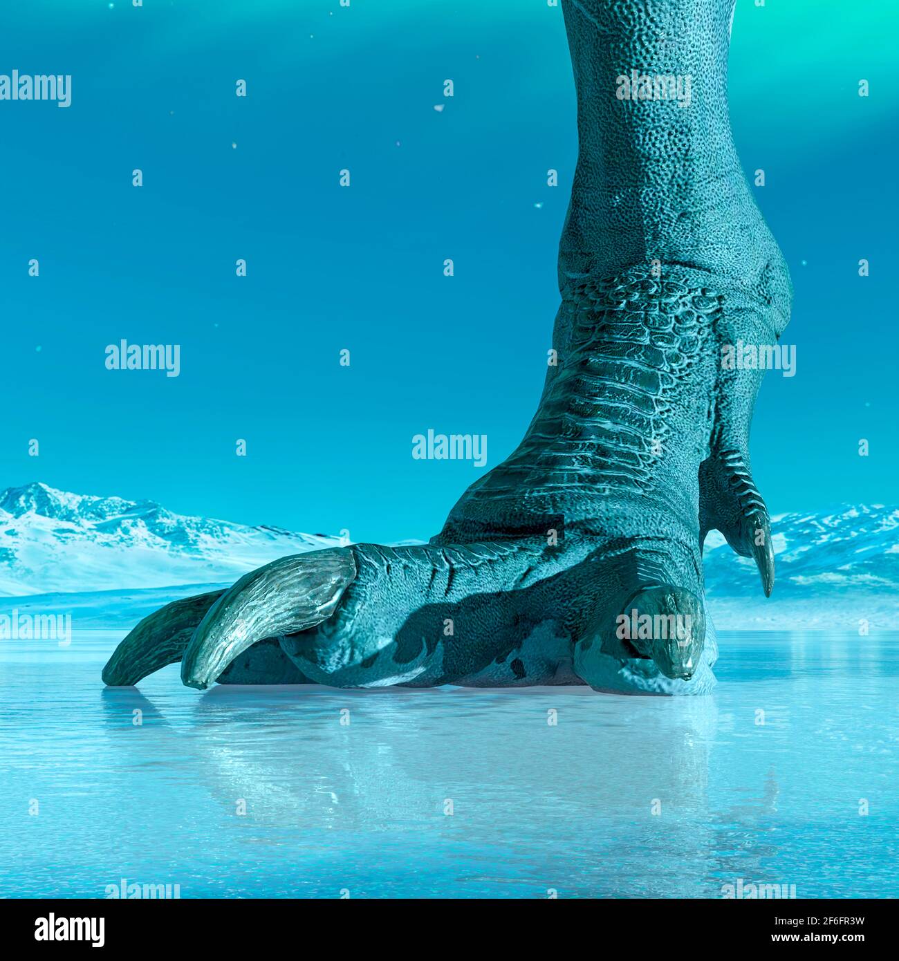 close up on the foot of the tyrannosaurus rex is on ice age, 3d ...