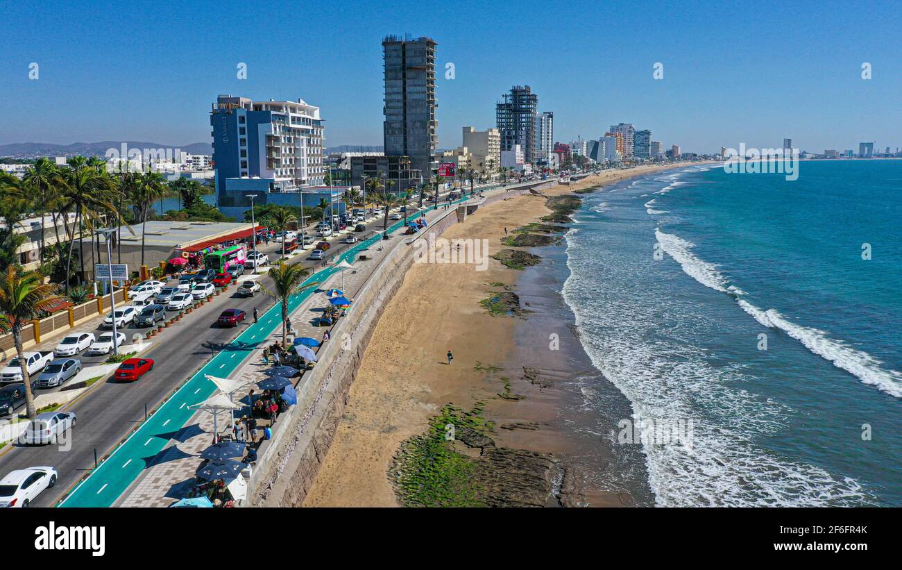 Tourist boardwalk in the bay or beach in Mazatlan, Sinaloa, Mexico ...