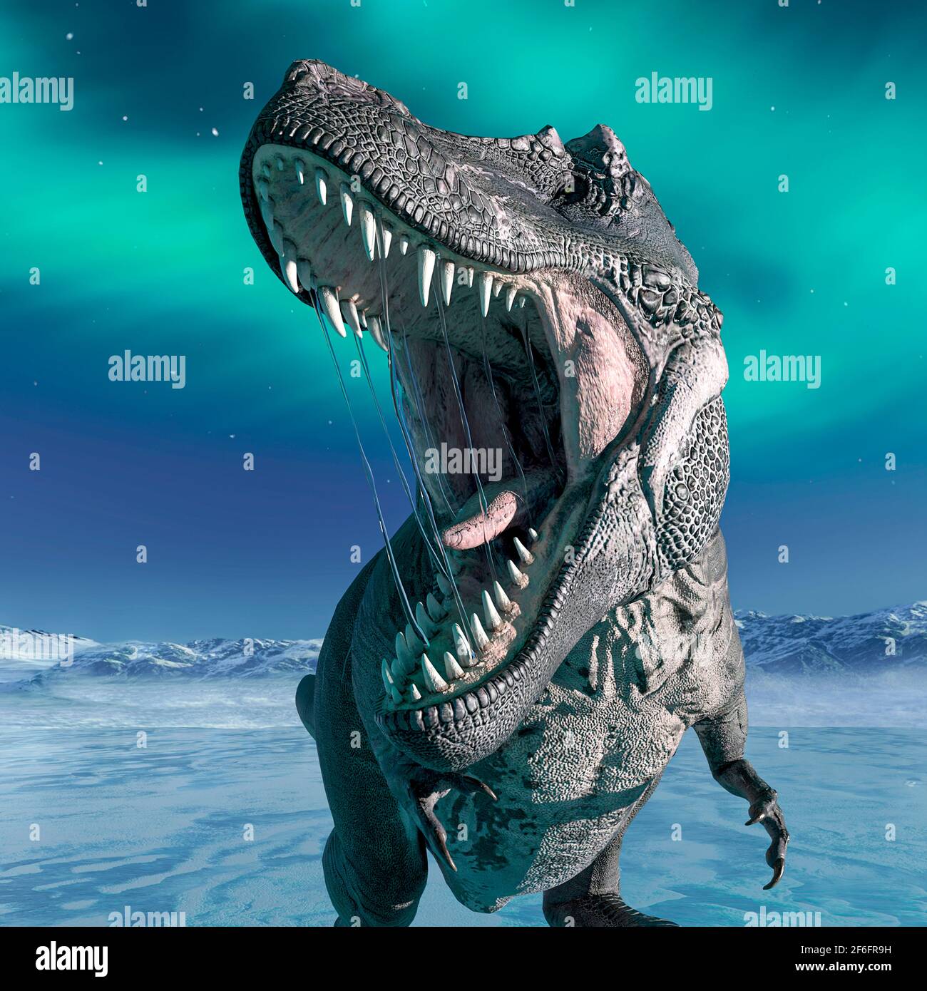 tyrannosaurus rex is on ice age close up view, 3d illustration Stock ...