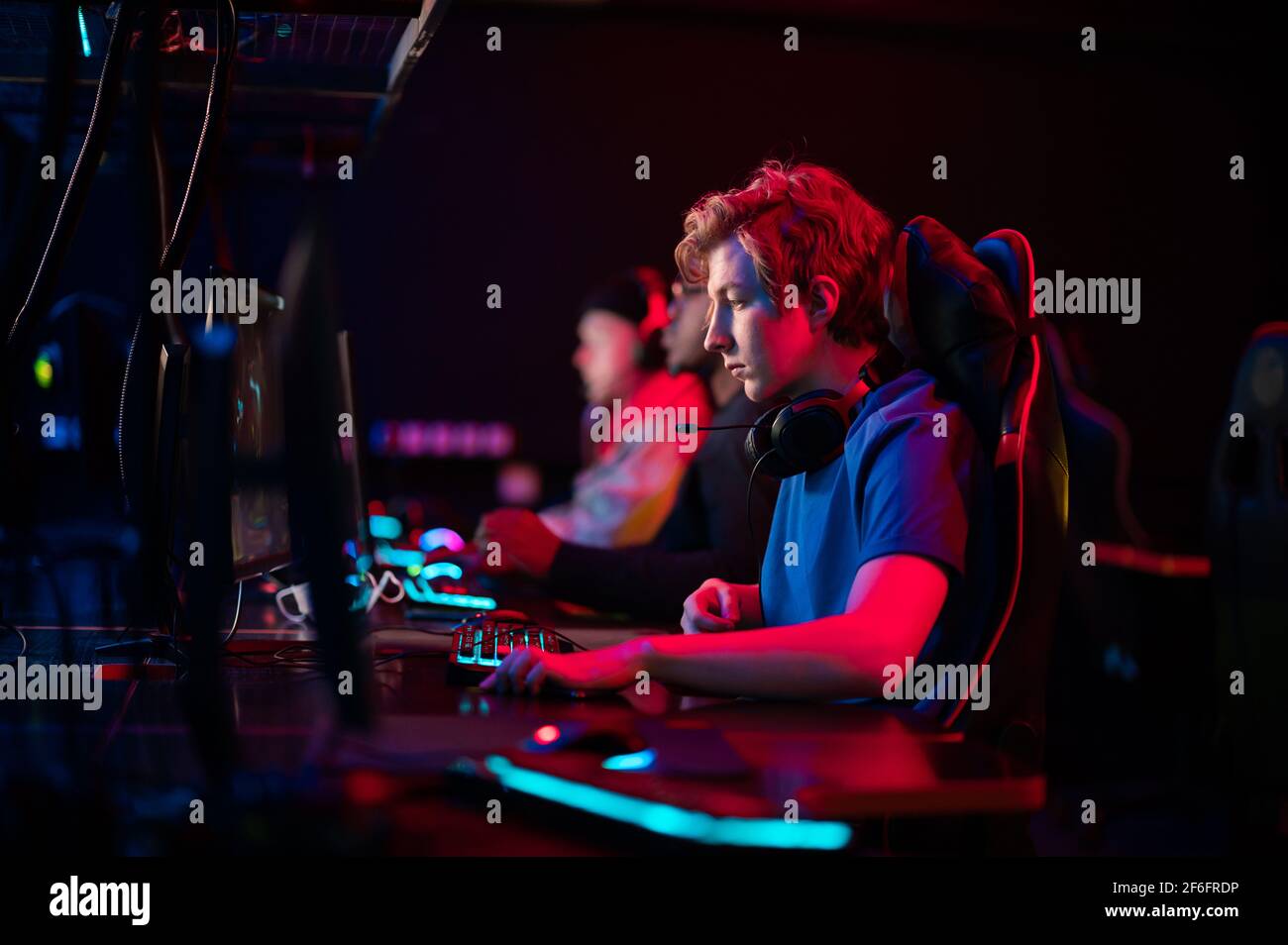 Training bootcamp for professional esports players. Young cyber ...