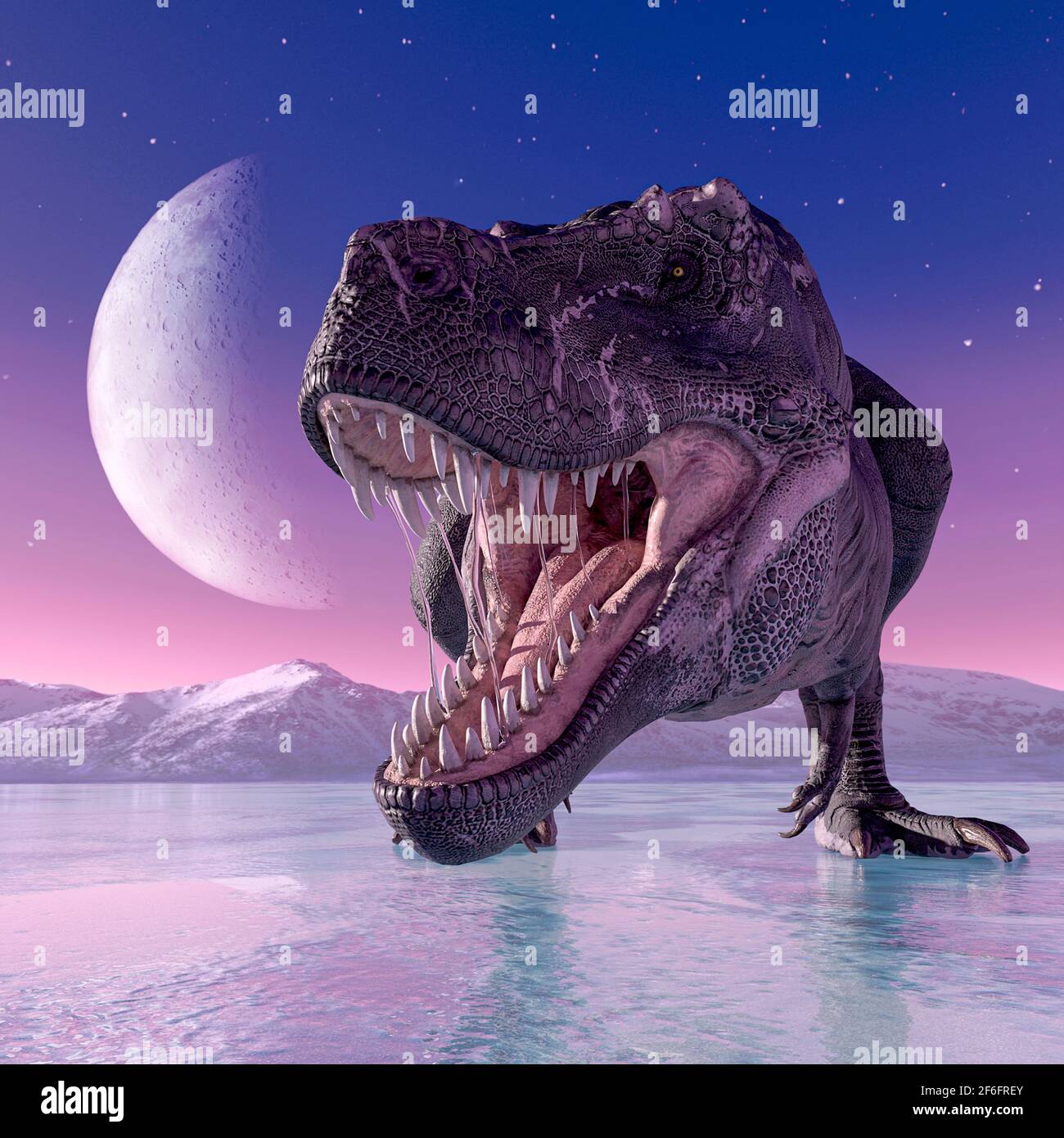 tyrannosaurus rex is resting on ice age, 3d illustration Stock Photo ...