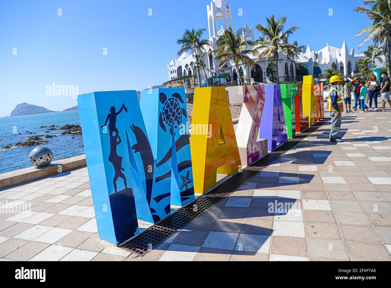 Monomental colored letters in Mazatlan, Sinaloa, Mexico. Tourist ...