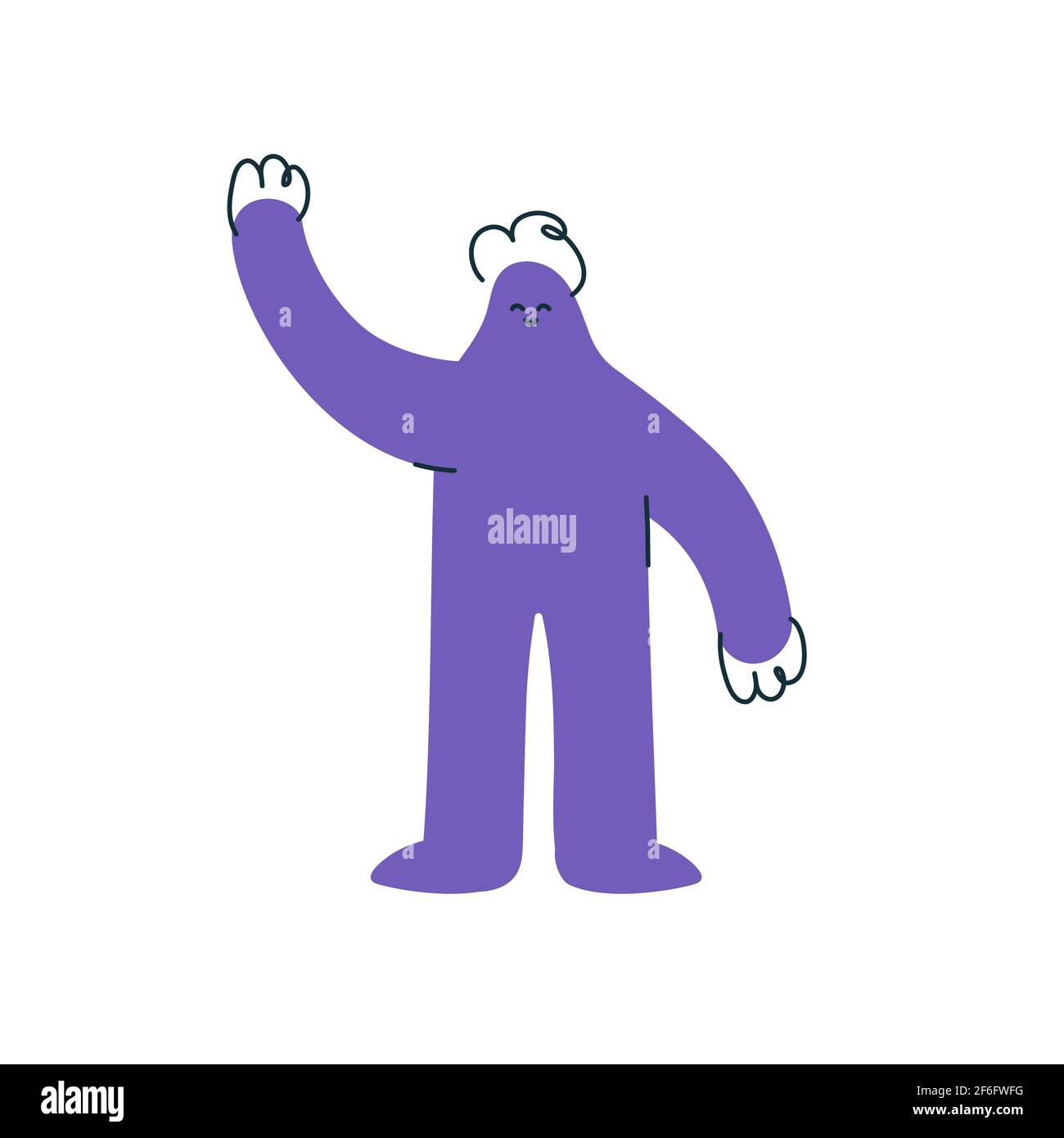 Positive purple hand drawn character raising arm on white Stock Photo ...