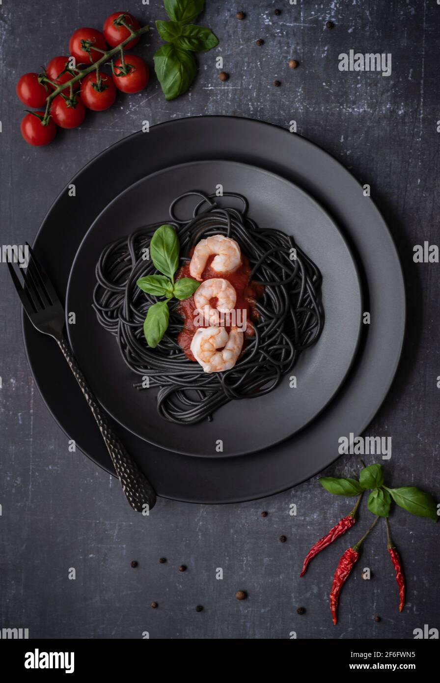 Food photography of black spaghetti Stock Photo - Alamy