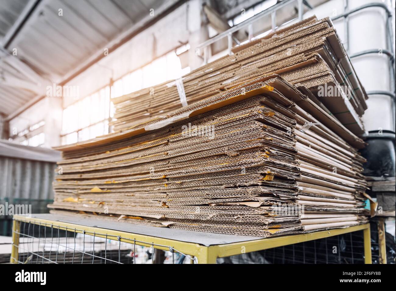 Stack prepared pile of used compressed corrugated cardboard and waste ...