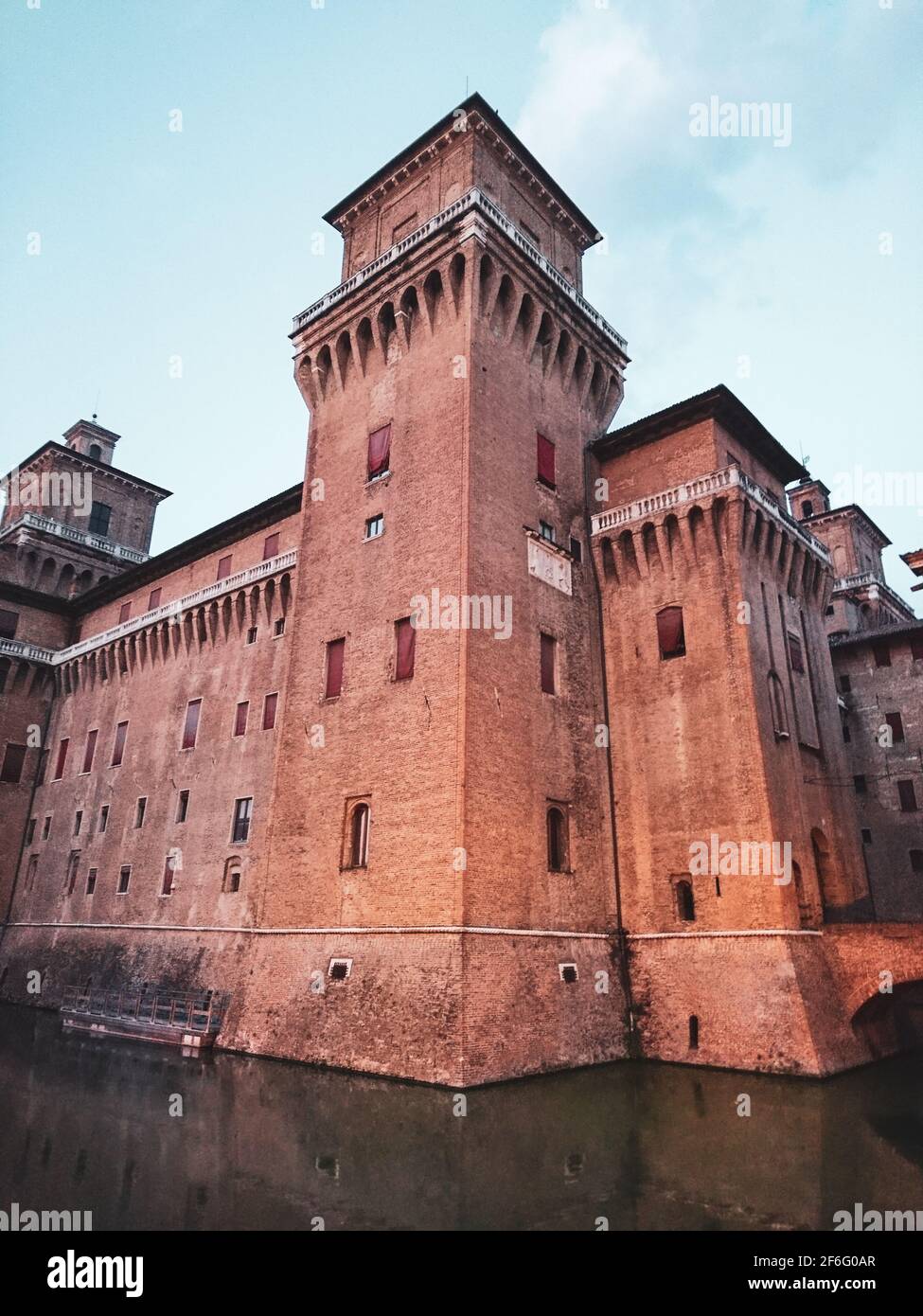Corner tower of Castello Estense di Ferrara (Este castle) or castello ...