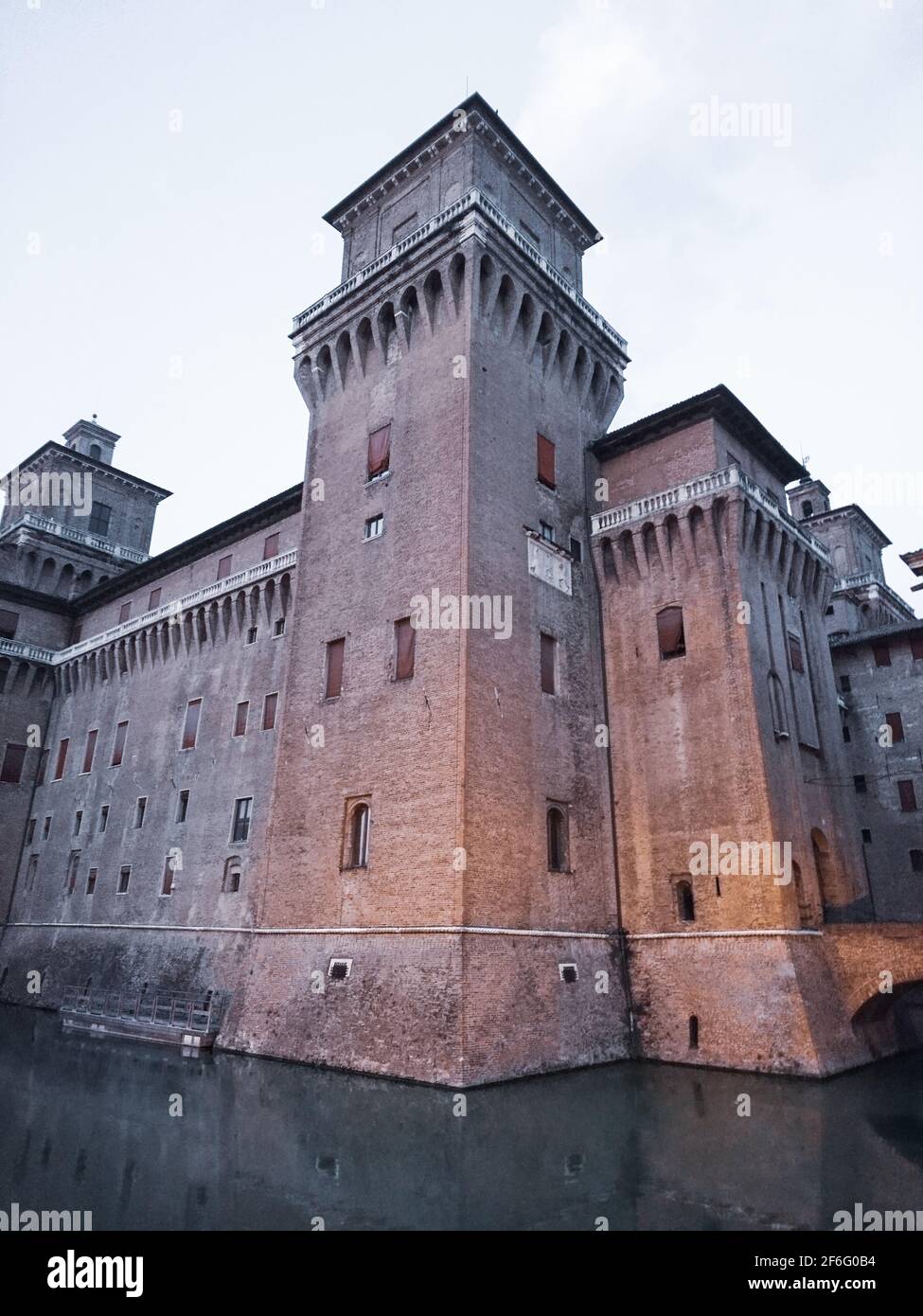 Corner tower of Castello Estense di Ferrara (Este castle) or castello ...