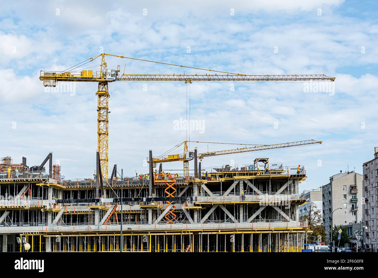Warsaw, Poland, Sept 2020: Modern building under construction with ...
