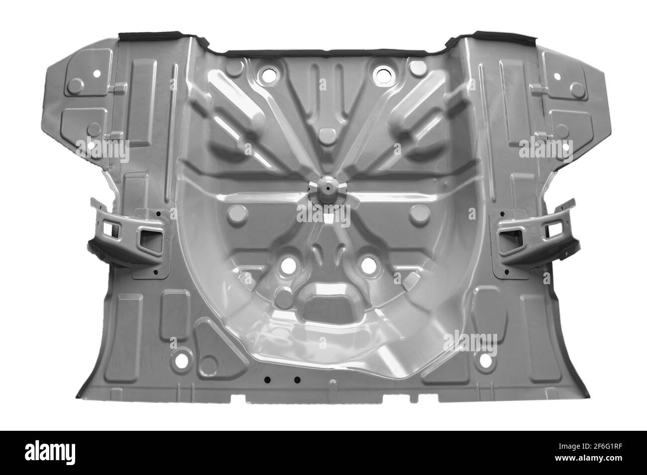 new metal floor panel, car spare wheel niche on white background Stock ...