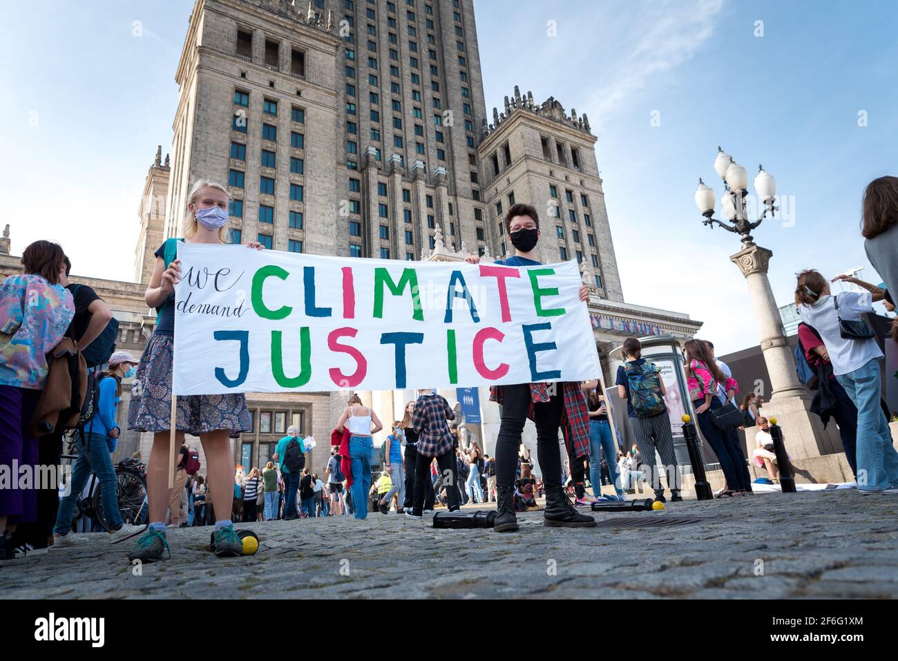 Warsaw, September 2020: Young activists marching on the street with ...