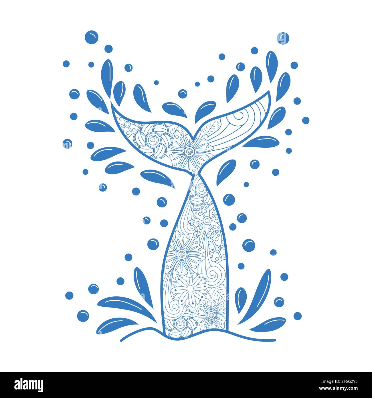 Beautiful mermaid in zentangle style, patterned mermaid tail, anti ...
