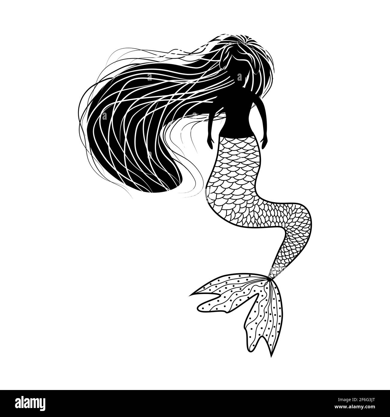 Beautiful mermaid in zentangle style, patterned mermaid tail, anti ...