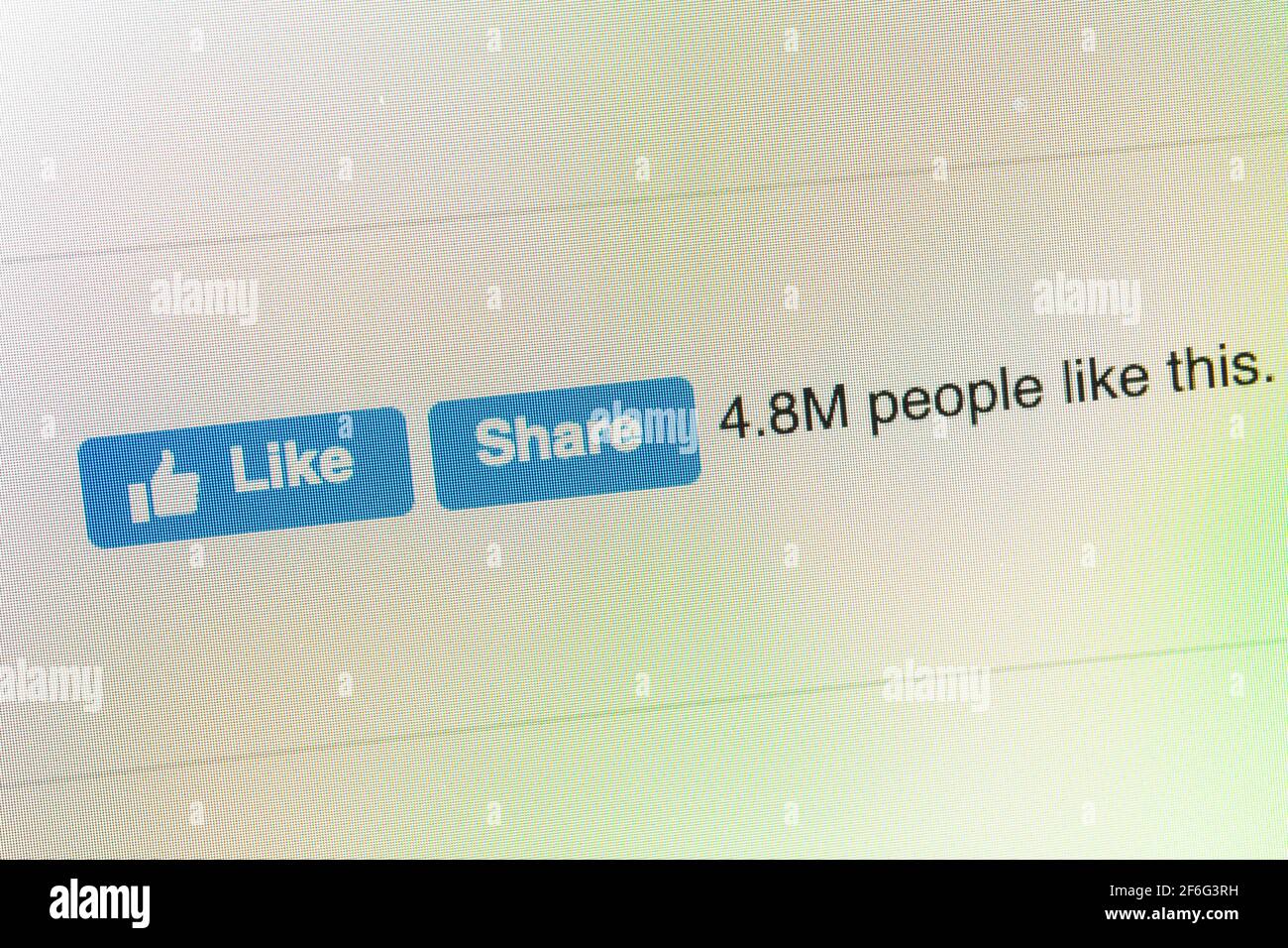 Facebook social media blue Like and Share buttons close-up on macOS ...