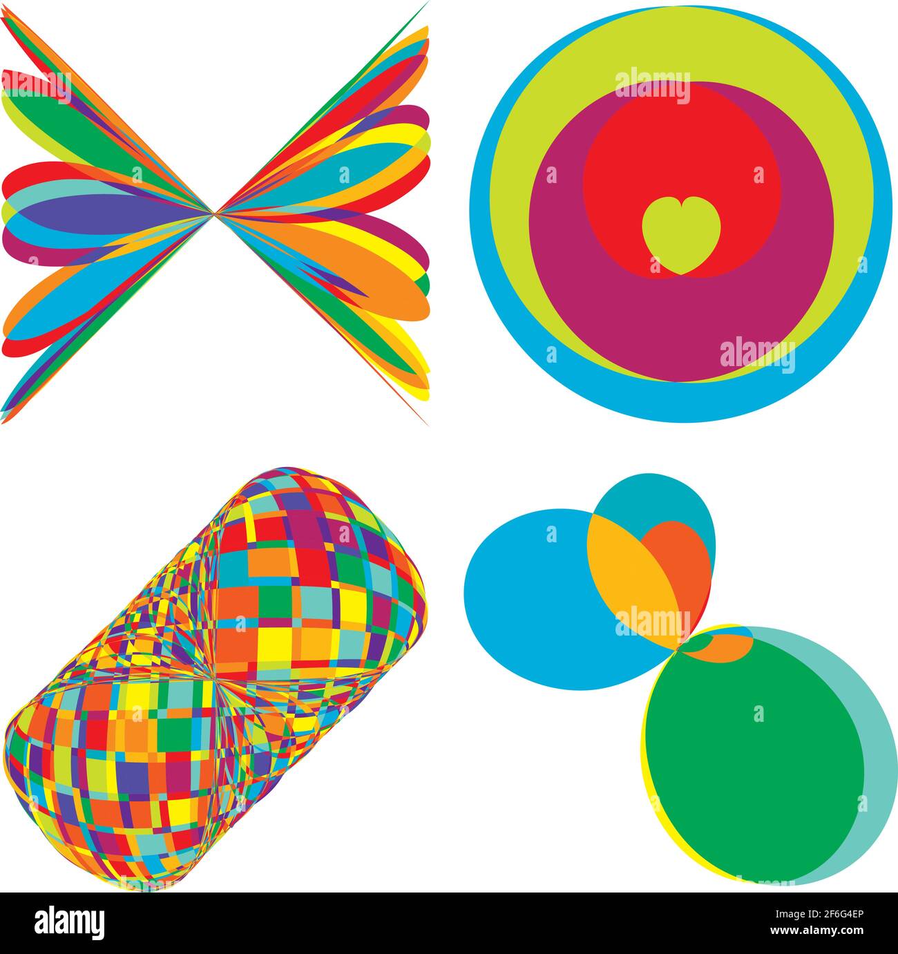 Abstract flower-like curvy, colourful, rounded vibrant geometric shapes ...
