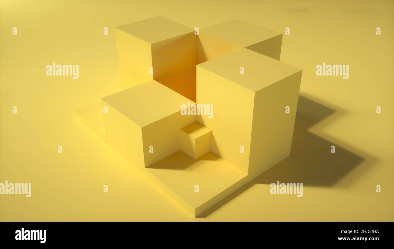 Empty stands for displaying goods on a yellow background. Abstract ...