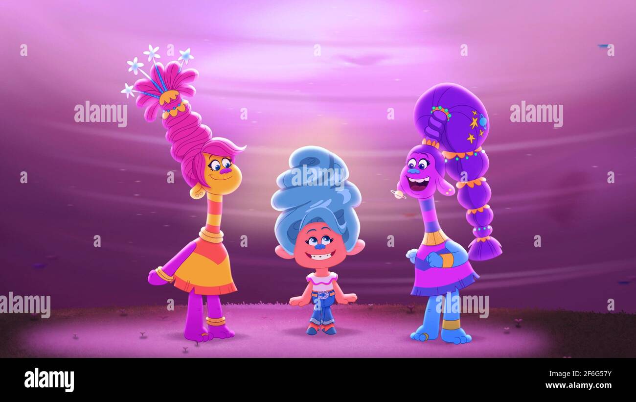 TROLLSTOPIA, (aka TROLLS TOPIA), center: Holly Darlin' (voice: Megan Hilty), Hairicane/Piney ...