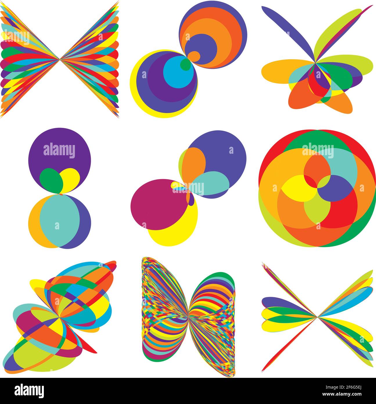 Abstract flower-like curvy, colourful, rounded vibrant geometric shapes ...