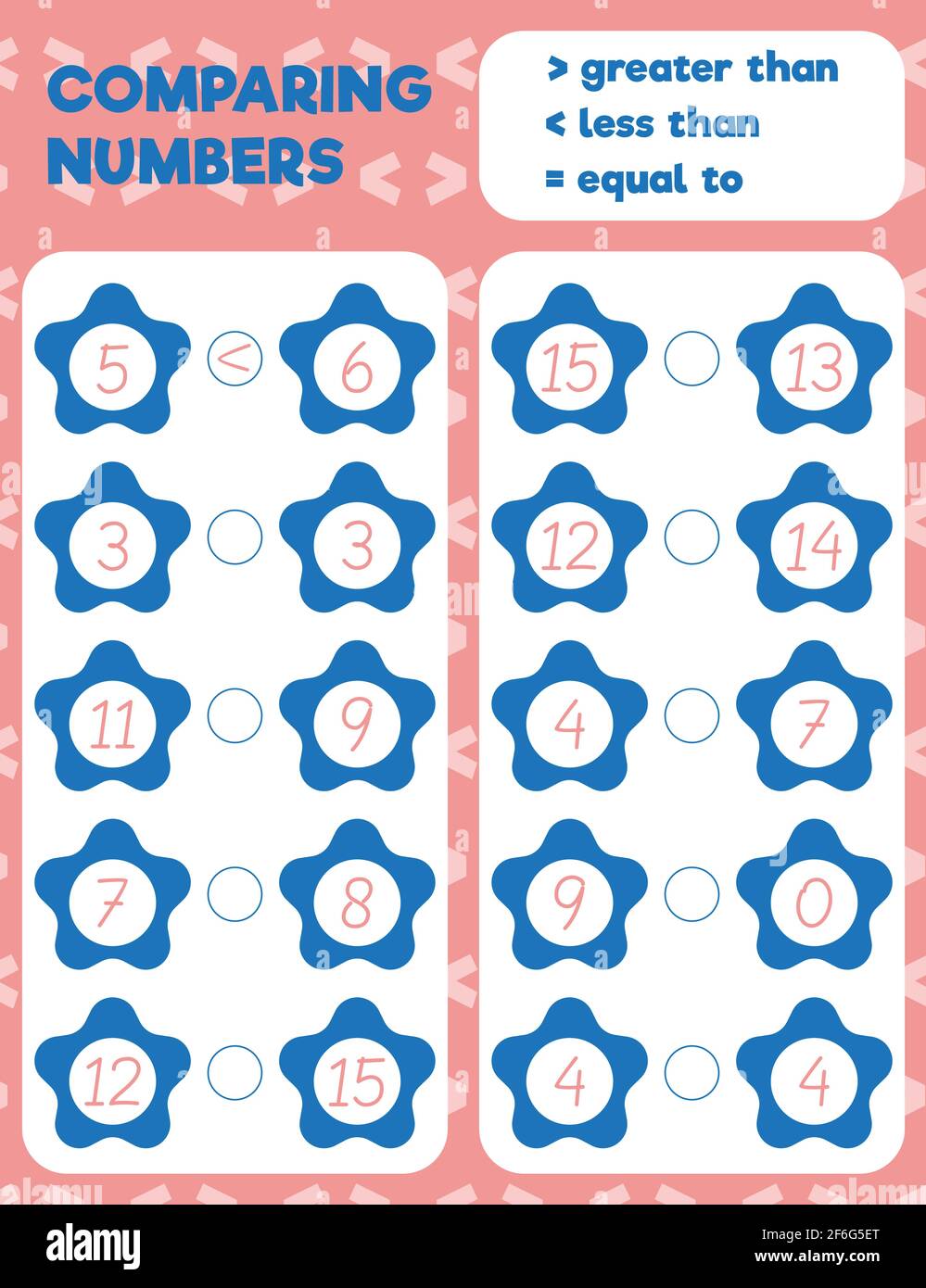 Comparing numbers worksheet practice print sheet. Vector illustration ...