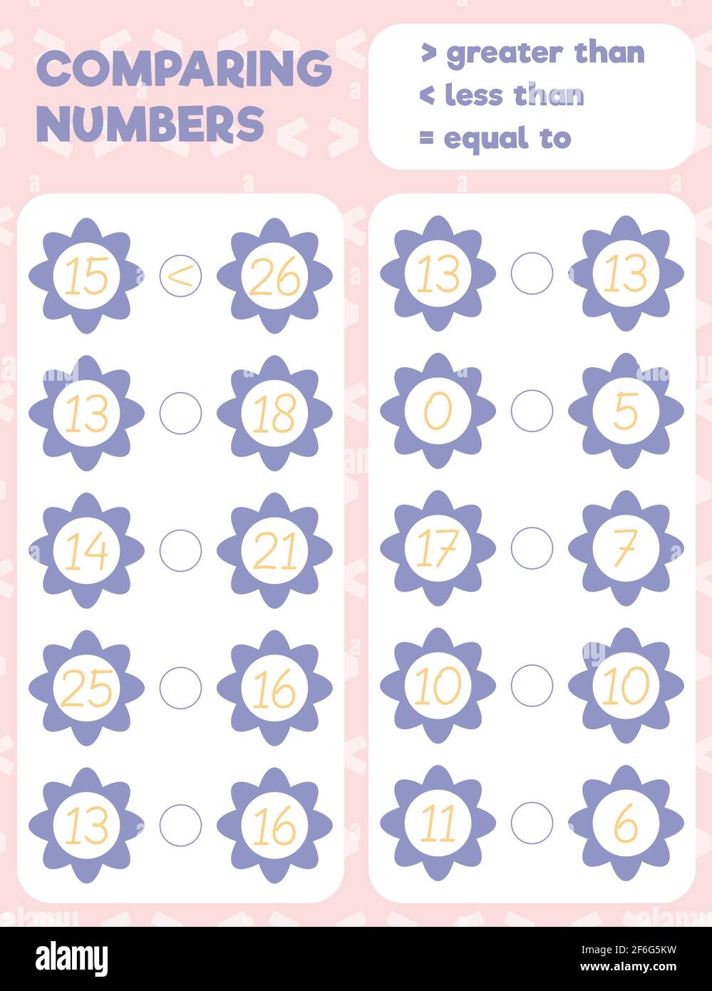 Comparing numbers worksheet practice print sheet. Vector illustration ...