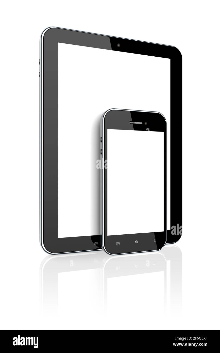 Tablet PC computer and mobile phone with blank screen Stock Photo - Alamy