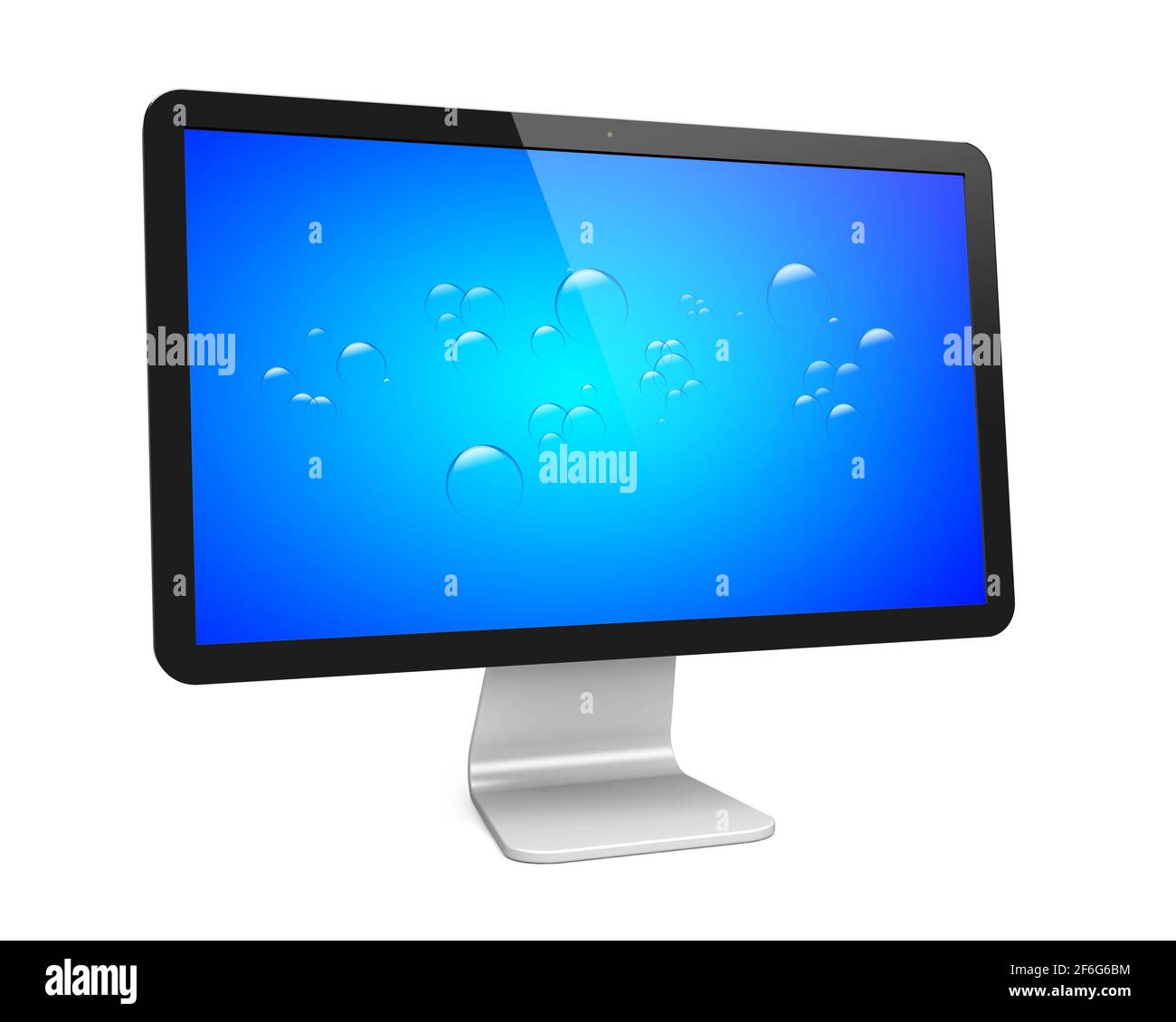 Computer wide monitor with a blue screen. Isolated on a white. 3d image ...