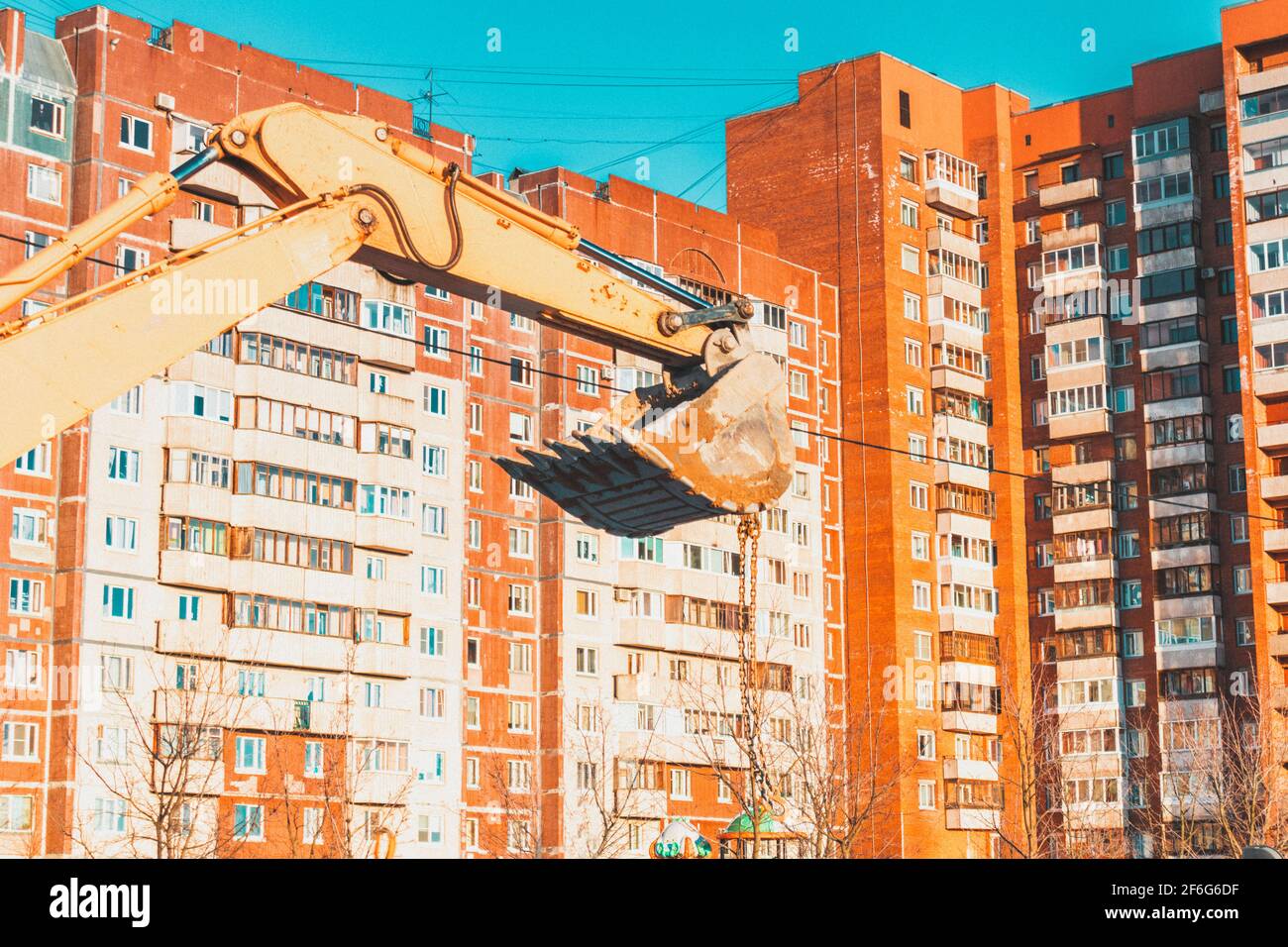 excavator ladle laying pipes work construction dig city repair Stock ...