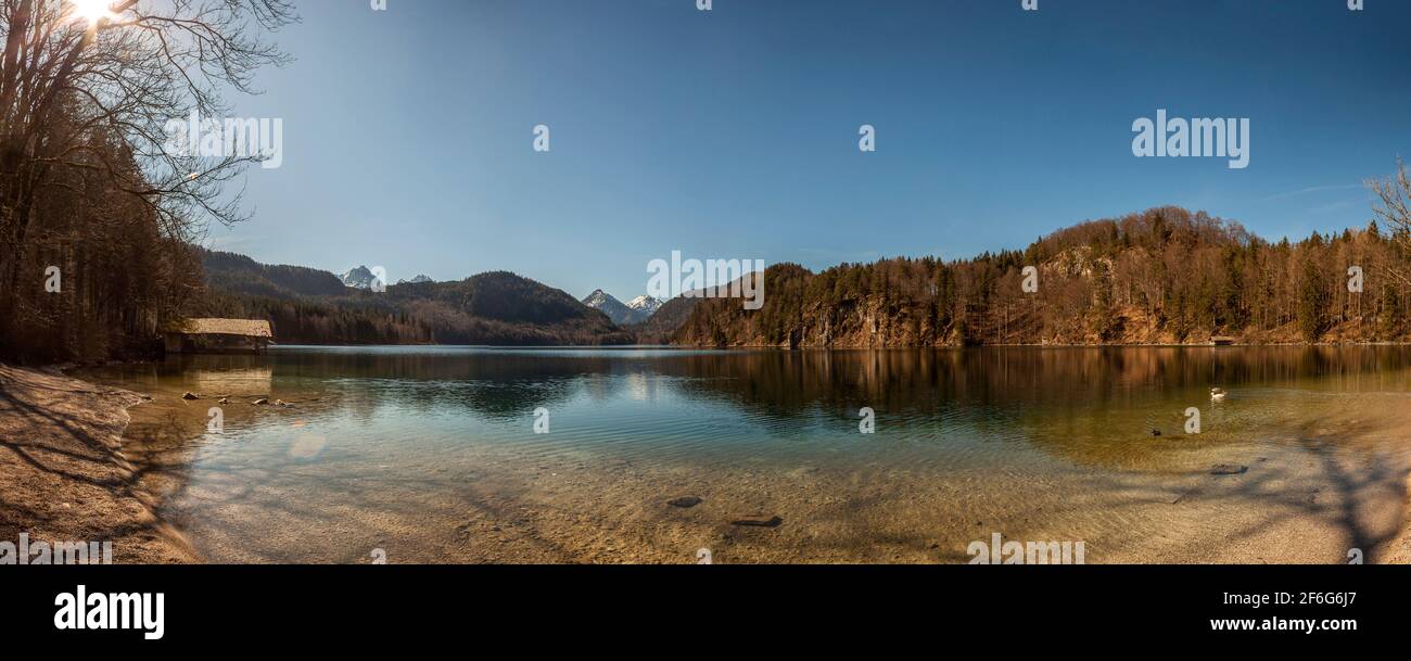 Panorama view Alpsee lake near Fussen in Bavaria, Germany Stock Photo ...