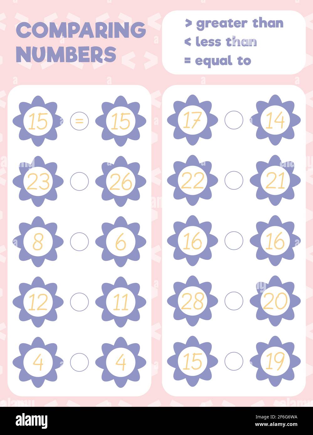 Comparing numbers worksheet practice print sheet. Vector illustration ...