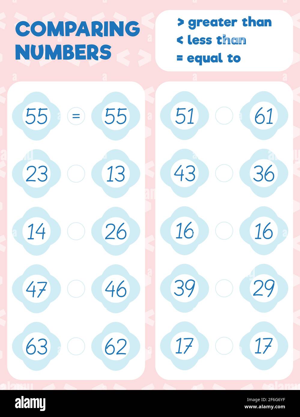 Comparing numbers worksheet practice print sheet. Vector illustration ...