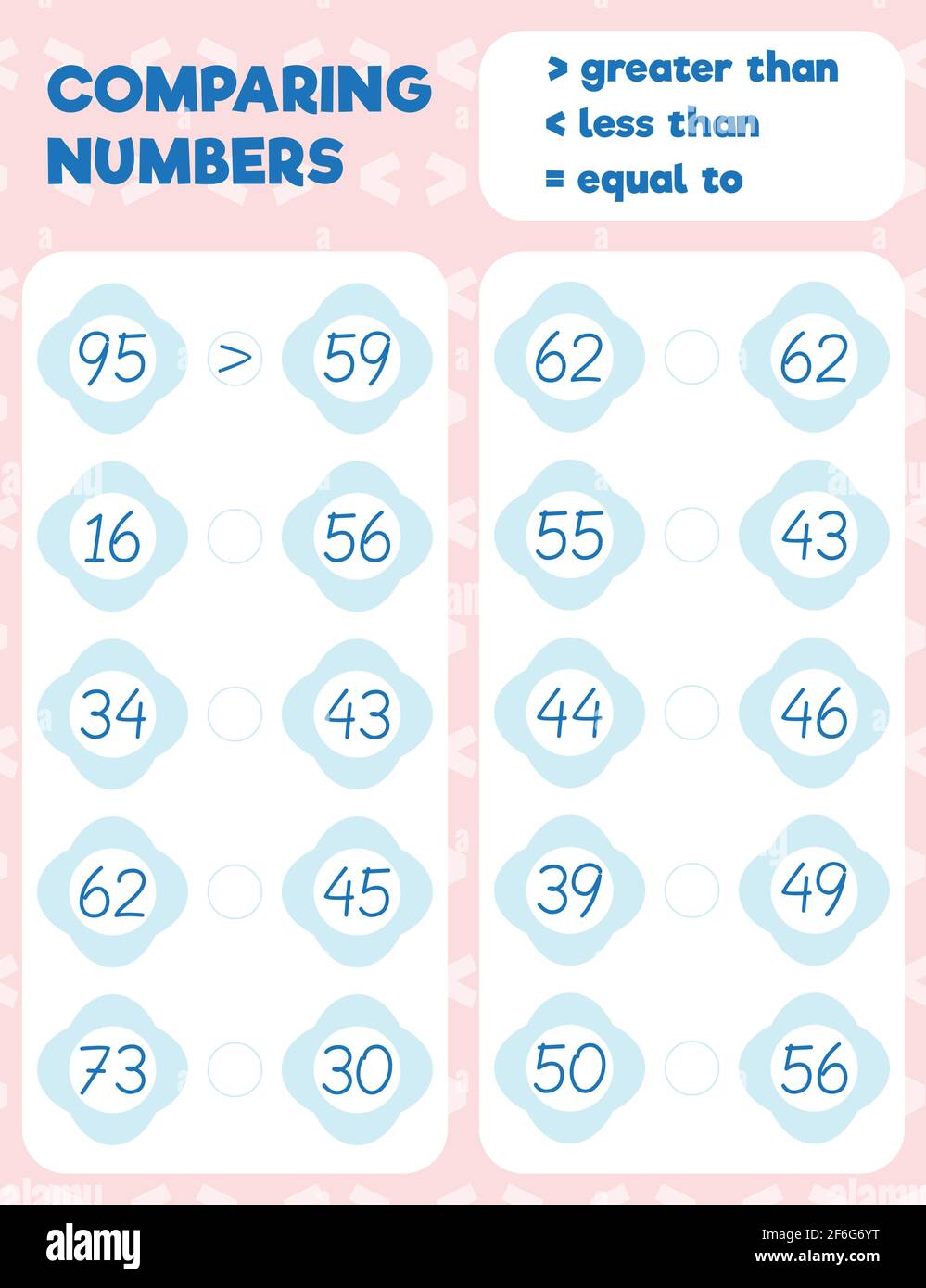 Comparing numbers worksheet practice print sheet. Vector illustration ...