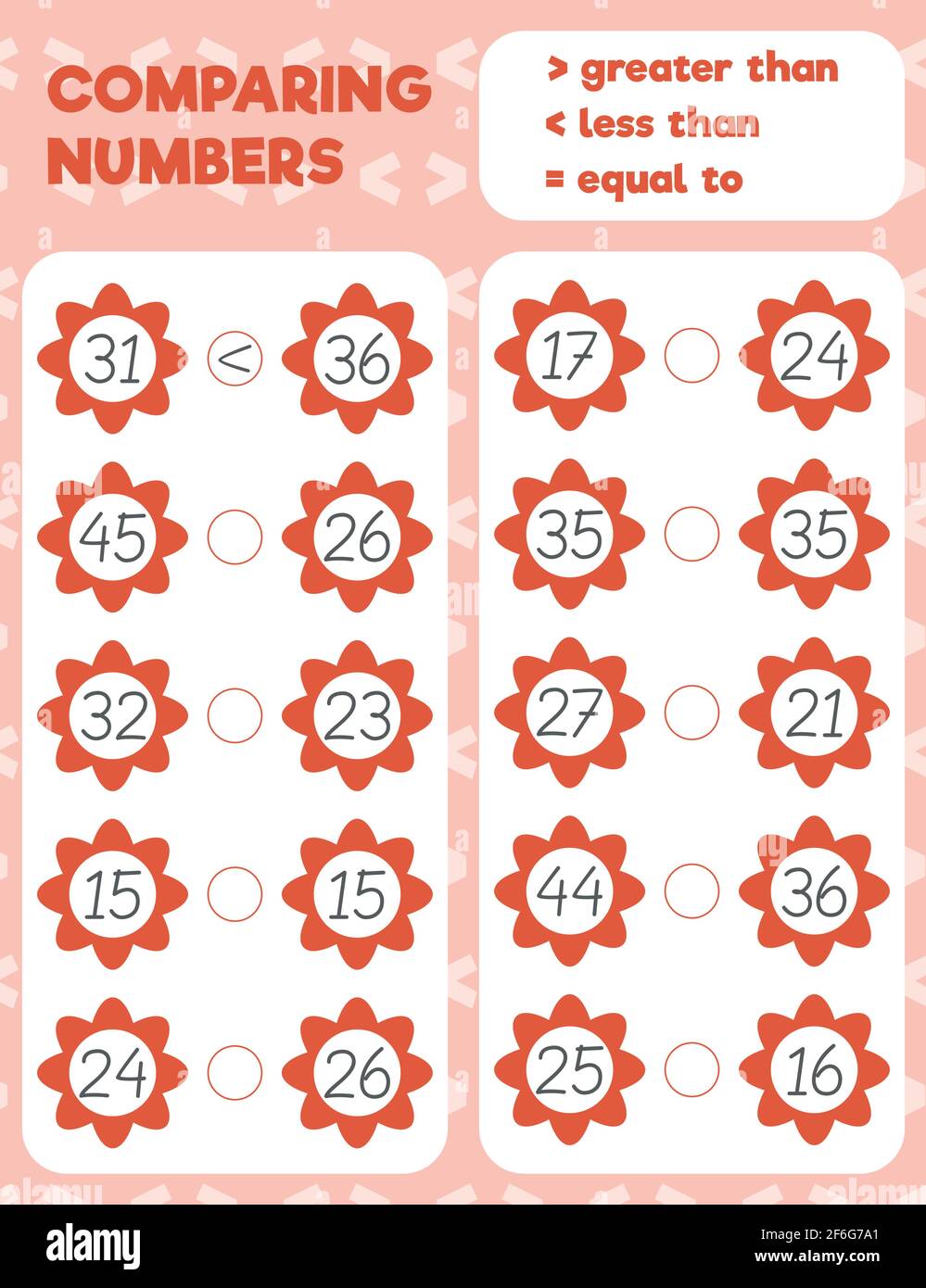 Comparing numbers worksheet practice print sheet. Vector illustration ...