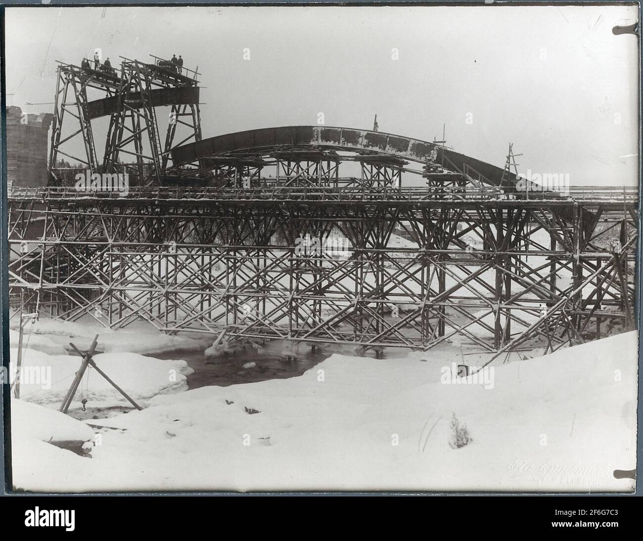 The railway bridge is built over the Pite River at Sikfors on the line ...