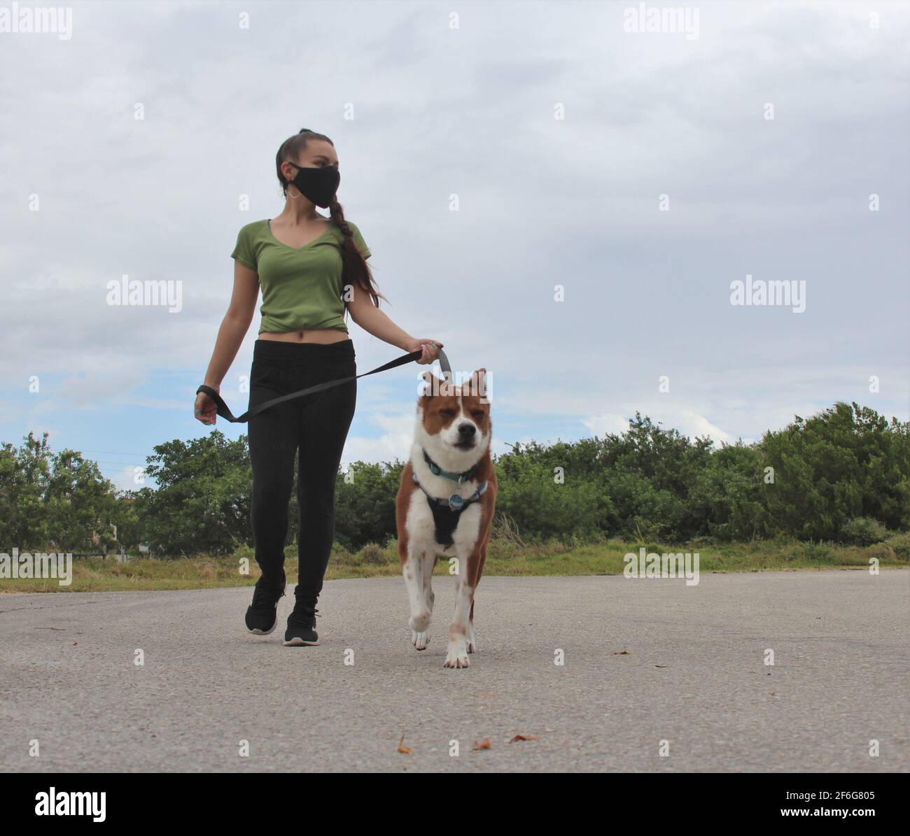 Woman running with her dog in the new normal Stock Photo - Alamy
