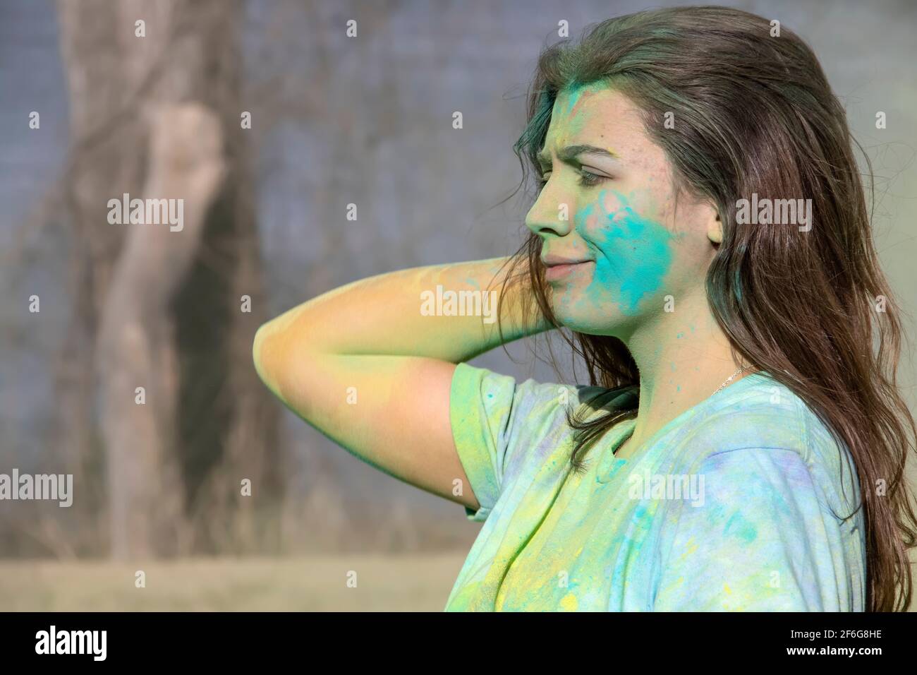 4-6-2019 Tulsa USA Girl with colored powder on her face and all over ...