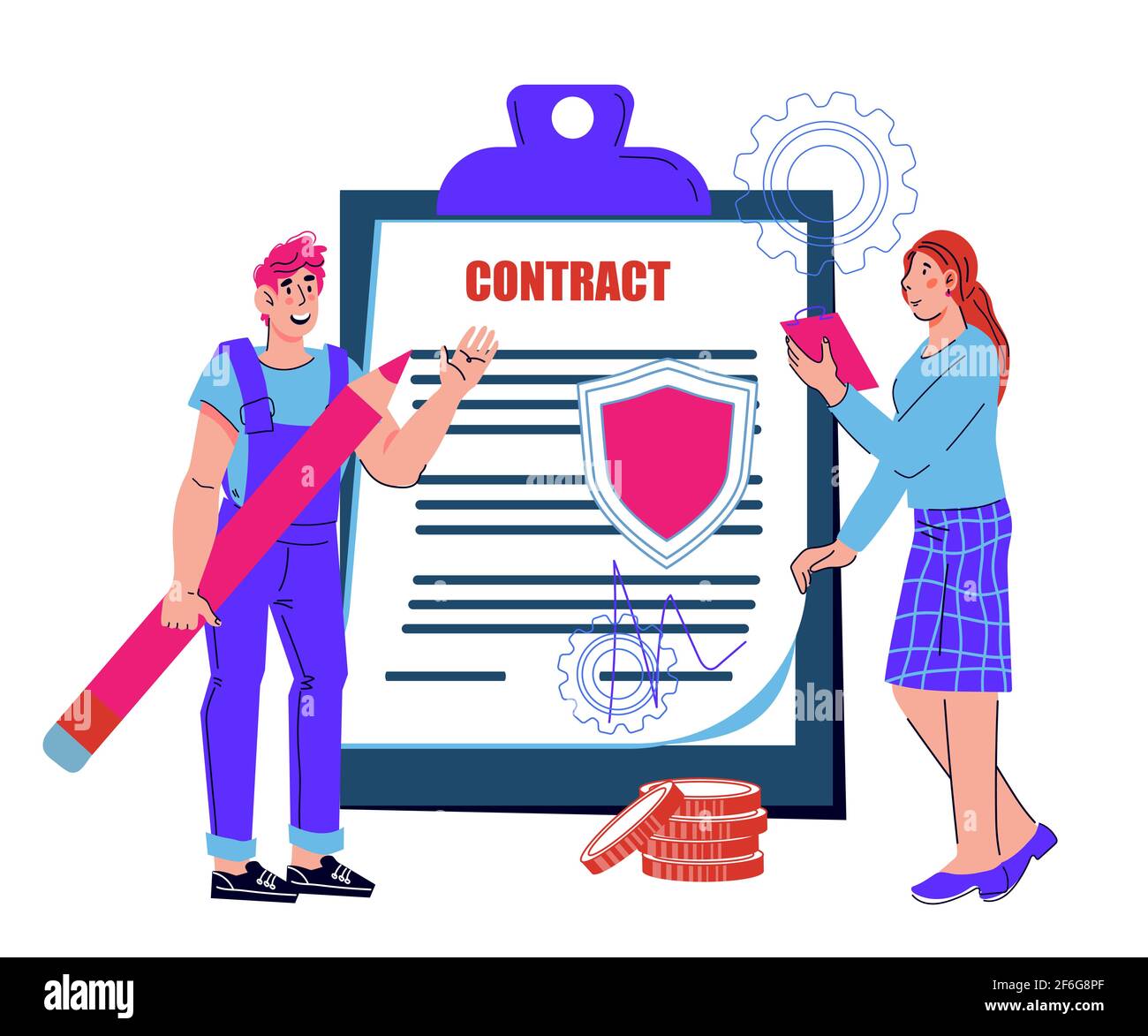 Business people sign contract or agreement document, cartoon vector ...