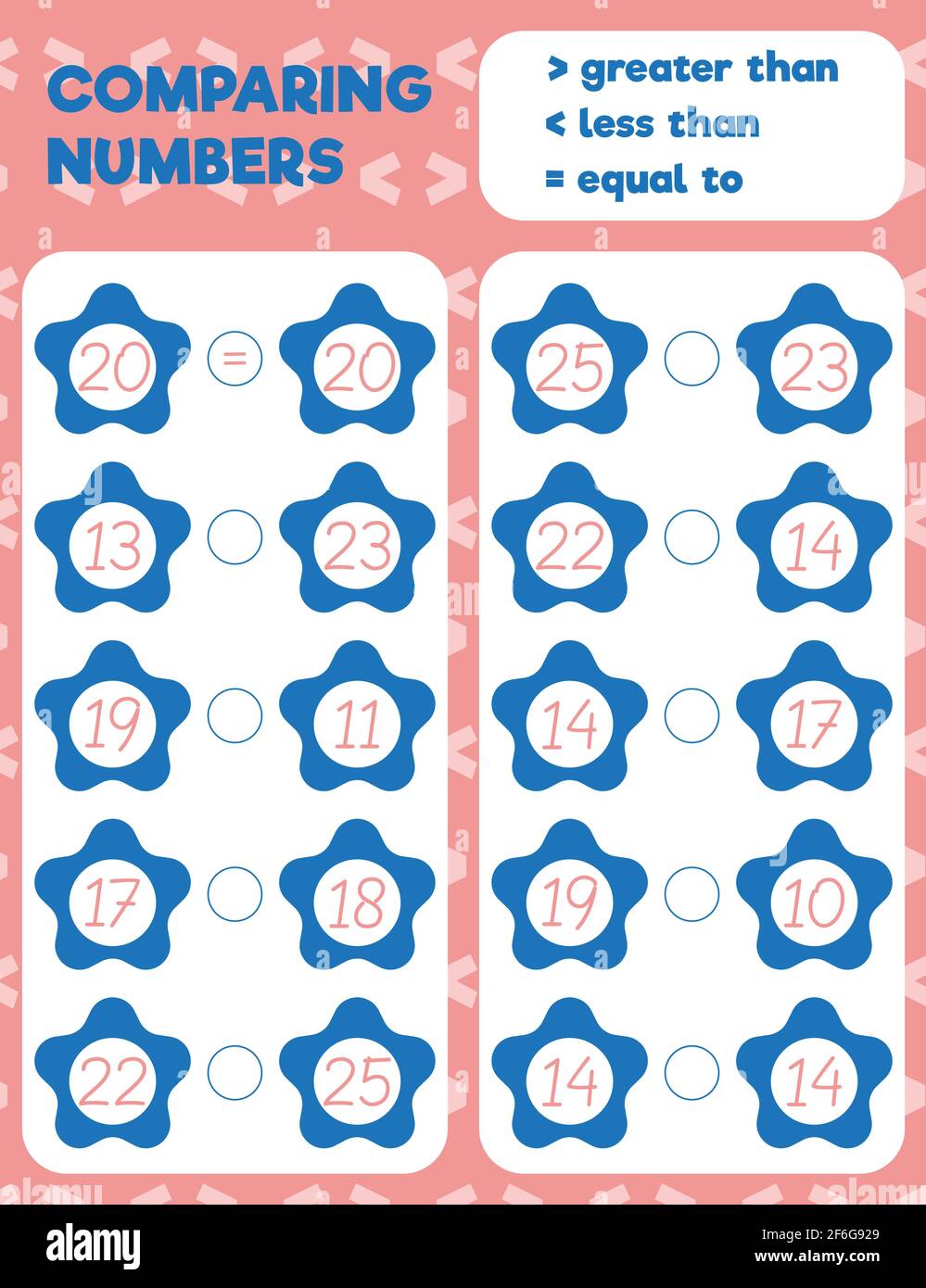 Comparing numbers worksheet practice print sheet. Vector illustration ...