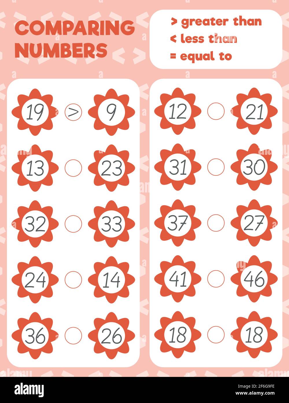 Comparing numbers worksheet practice print sheet. Vector illustration ...