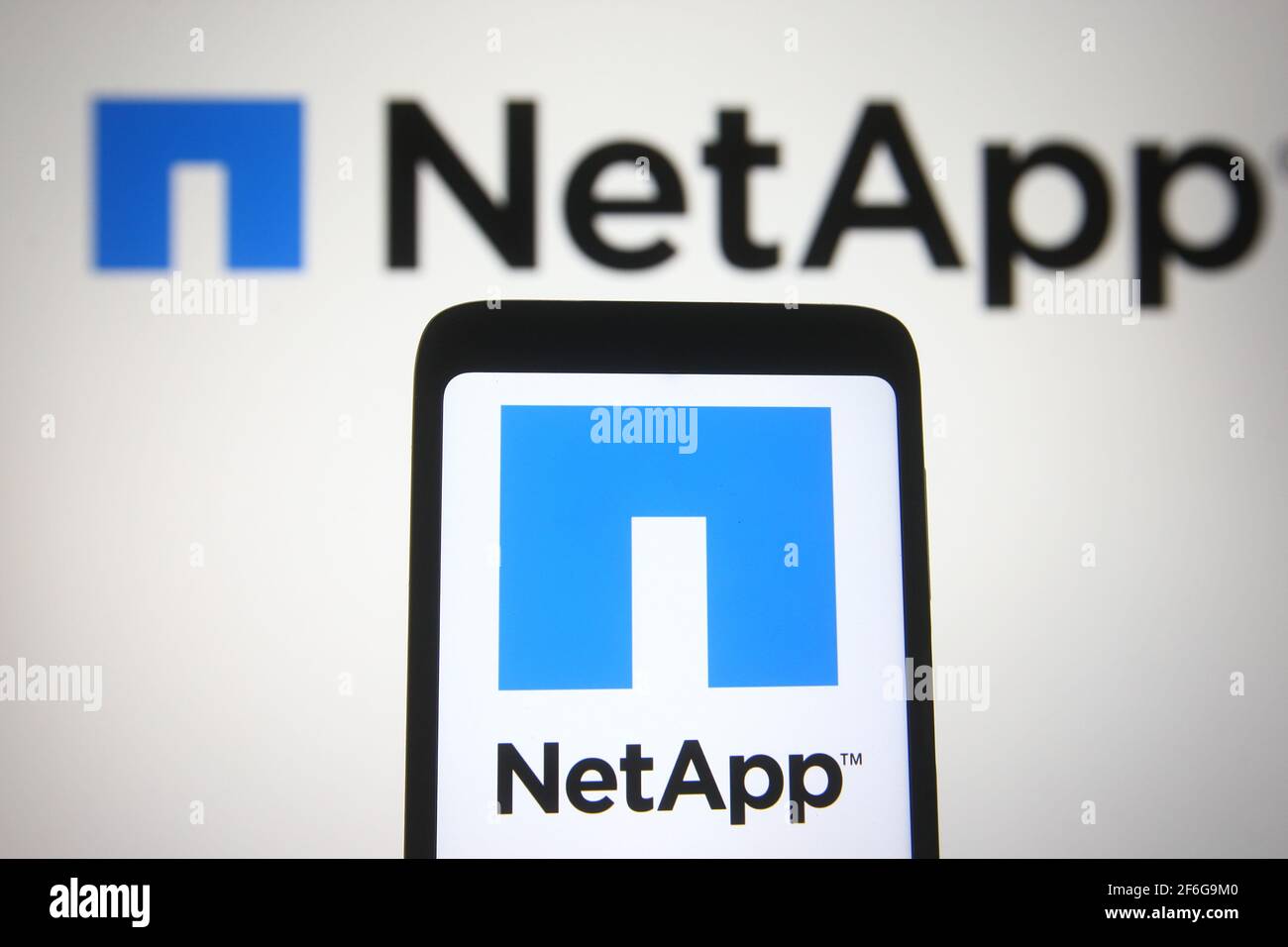 In this photo illustration, a NetApp logo of the US cloud data services ...