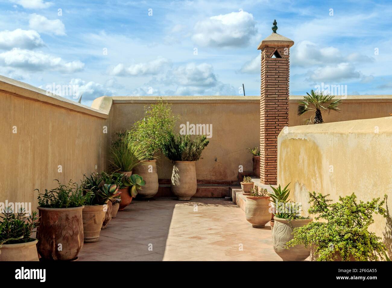 rooftop terrace garden at traditional Moroccan riad building Stock ...