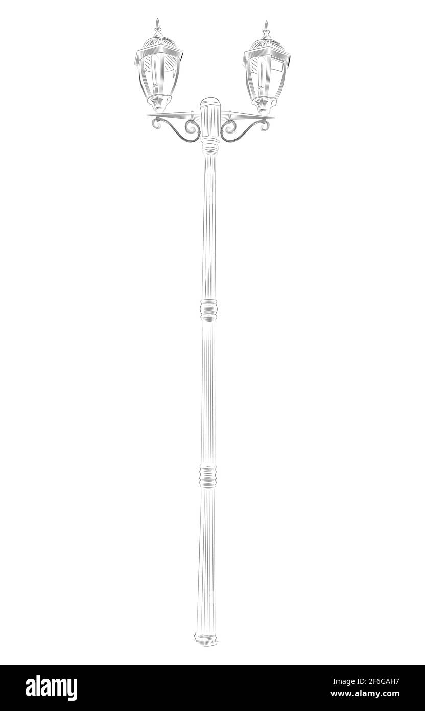 Street lamppost, hand-drawn, black and white drawing with flowers Stock ...