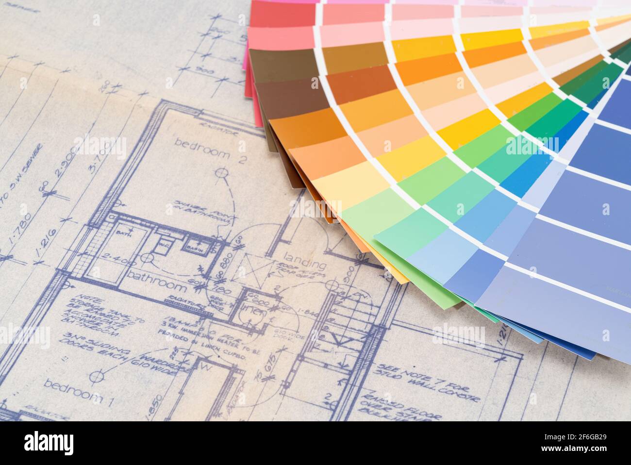 A colour swatch and a house construction blueprint Stock Photo - Alamy