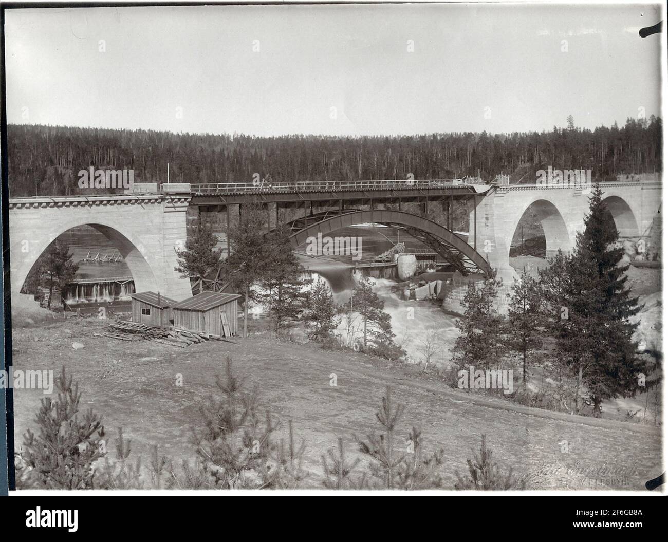 The railway bridge is built over the Pite River at Sikfors on the line ...