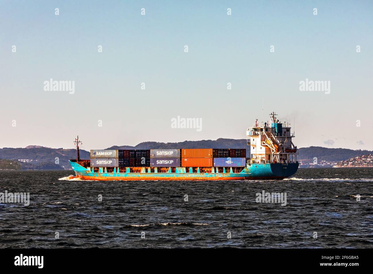 General cargo vessel Thea II at Byfjorden, outside the port of Bergen ...