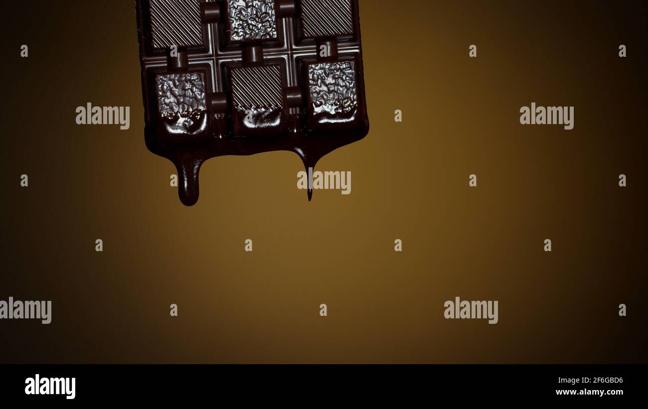 Slow motion of chocolate bar with melted dark chocolate dripping ...