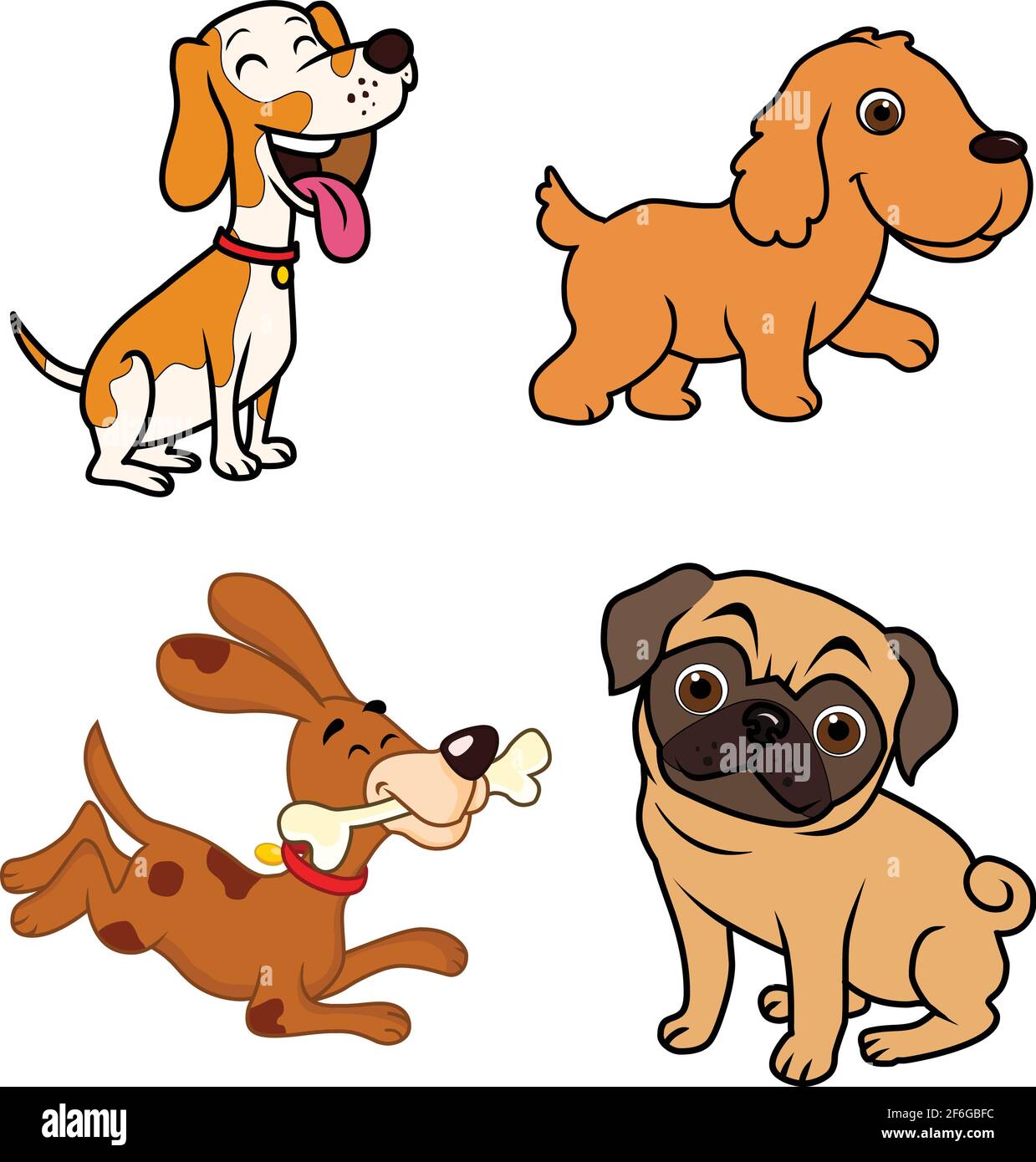 Set of cartoon dogs vector illustration isolated onw hite background ...
