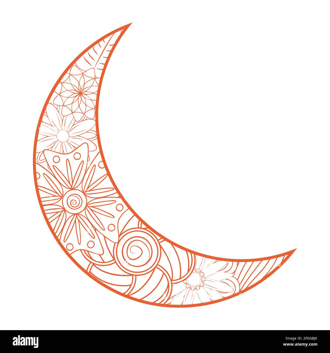 Hand drawn moon with flowers, mandalas and paisley. moon, zentangle ...