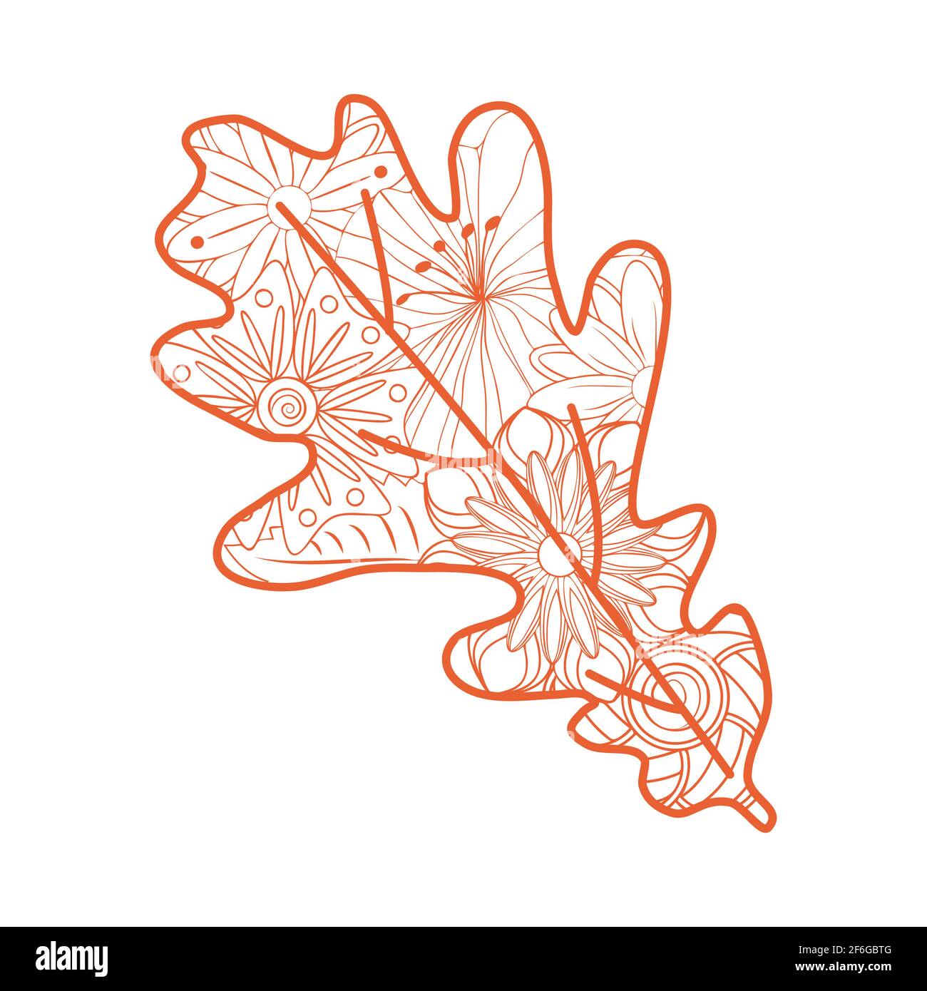 Zentangle. Flower pattern. Patterned leaf of maple, chestnut, oak in ...