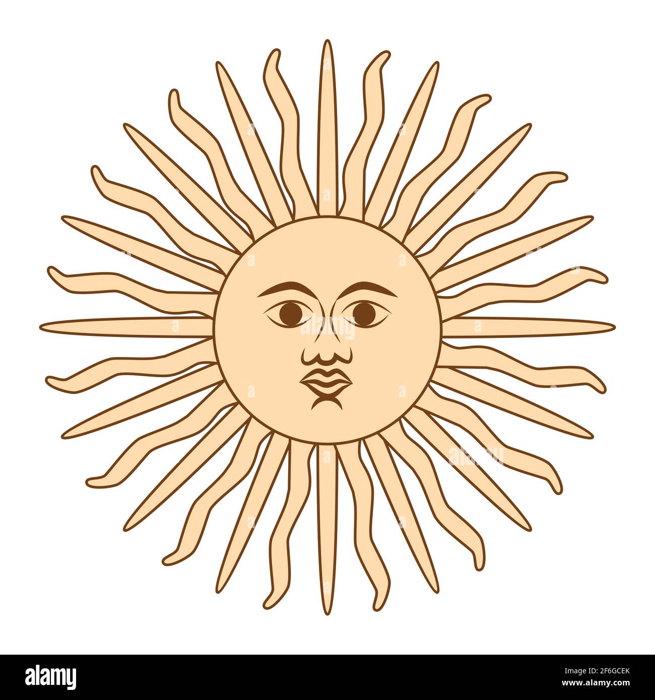 Magic concept, vintage sun with face, gold, trending beige, stylized ...